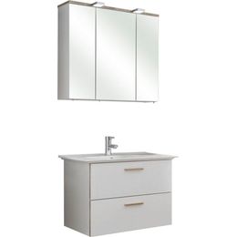 Saphir Badmöbel-Set Quickset 931 2-teilig, Keramikwaschtisch mit LED-Spiegelschrank, (Set, 2-St), Waschplatz 80 cm breit, inkl Türdämpfer, 3 Spiegel-Türen, 2 Schubladen, weiß