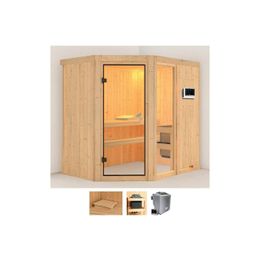 Karibu Sauna Frigga 1, BxTxH: 196 x 151 x 198 cm, 68 mm, (Set) 9-kW-Bio-Ofen mit externer Steuerung, beige