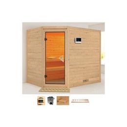Karibu Sauna Talida, BxTxH: 231 x 196 x 200 cm, 40 mm, (Set) 9-kW-Ofen mit externer Steuerung, beige