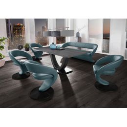 K+w Komfort & Wohnen K+W Komfort & Wohnen Essgruppe Wave, (Set), 4 Design-Drehstühlen und Tisch in 180x90cm, Tischplatte Wildeiche, blau