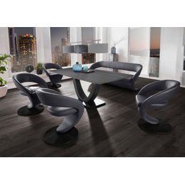 K+w Komfort & Wohnen K+W Komfort & Wohnen Essgruppe Wave, (Set), 4 Design-Drehstühlen und Tisch in 180x90cm, Tischplatte Wildeiche, blau