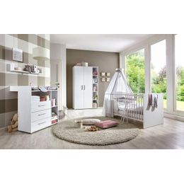 BMG Möbel Babyzimmer-Komplettset Luis, (Set, 4-St., Babybett, Wickelkommode, Wandboard, Kleiderschrank), Bett + Wickelkommode + 2-trg. Schrank + Wandboard, weiß