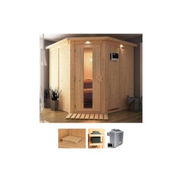 Karibu Sauna Jarla, BxTxH: 210 x 210 x 202 cm, 68 mm, (Set) 9-kW-Ofen mit externer Steuerung, beige