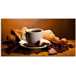 Artland Glasbild Kaffeetasse Zimtstange Nüsse Schokolade, Getränke (1 St), in verschiedenen Größen, braun