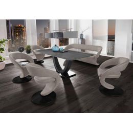 K+w Komfort & Wohnen K+W Komfort & Wohnen Essgruppe Wave, (Set), 4 Design-Drehstühlen und Tisch in 180x90cm, Tischplatte Wildeiche, grau