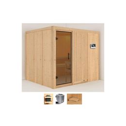 Karibu Sauna Gitte, BxTxH: 231 x 196 x 198 cm, 68 mm, (Set) 9-kW-Bio-Ofen mit externer Steuerung, beige