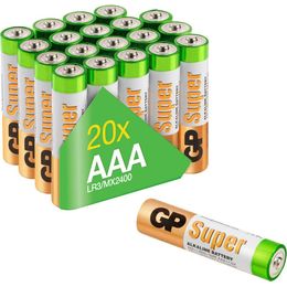 Gp Batteries 20er Pack Super Alkaline AAA Batterie, (1,5 V, 20 St), bunt|goldfarben|grün
