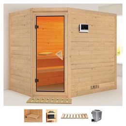 Karibu Sauna Talida, BxTxH: 231 x 196 x 200 cm, 40 mm, (Set) 9-kW-Bio-Ofen mit externer Steuerung, beige