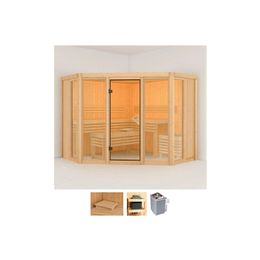 Karibu Sauna Astrid 2, BxTxH: 231 x 231 x 198 cm, 68 mm, (Set) 9-kW-Ofen mit integrierter Steuerung, beige