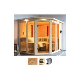 Karibu Sauna Avril, BxTxH: 245 x 210 x 202 cm, 68 mm, (Set) 9-kW-Ofen mit externer Steuerung, beige