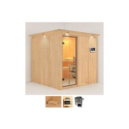 Karibu Sauna Romina, BxTxH: 210 x 210 x 202 cm, 68 mm, (Set) 9-kW-Ofen mit externer Steuerung, beige