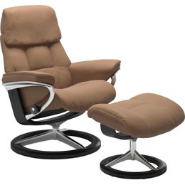 stressless® Relaxsessel Ruby (Set, Relaxsessel mit Hocker), mit Signature Base, Größe S, Gestell Eiche, Wenge, Braun & Schwarz, beige