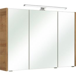 Saphir Spiegelschrank Quickset 362 Badschrank, 3 Spiegeltüren, 6 Einlegeböden, 100 cm breit inkl. LED-Beleuchtung, Türdämpfer, Schalter-/Steckdosenkombination, beige