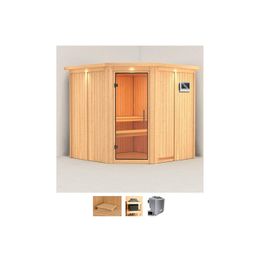 Karibu Sauna Jarla, BxTxH: 210 x 210 x 202 cm, 68 mm, (Set) 9-kW-Bio-Ofen mit externer Steuerung, beige