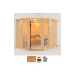 Karibu Sauna Aline 3, BxTxH: 245 x 210 x 202 cm, 68 mm, (Set) 9-kW-Ofen mit integrierter Steuerung, beige