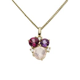 Firetti Kettenanhänger Schmuck Geschenk Gold 333 Halsschmuck Anhänger für Halskette Amethyst, mit Amethyst, Pink Rhodolit, Rosenquarz und Brillanten, bunt|gelb|goldfarben|lila|rosa