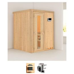 Karibu Sauna Milaja, BxTxH: 151 x 151 x 198 cm, 68 mm, (Set) 3,6-kW-Plug & Play Ofen mit externer Steuerung, beige