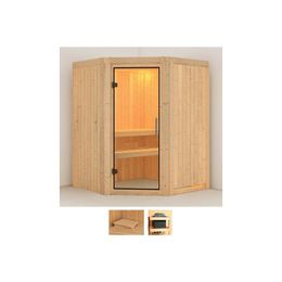 Karibu Sauna Nanna, BxTxH: 151 x 151 x 198 cm, 68 mm, (Set) ohne Ofen, beige