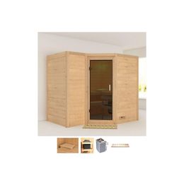 Karibu Sauna Sanna 2, BxTxH: 236 x 184 x 209 cm, 40 mm, (Set) 9-kW-Ofen mit integrierter Steuerung, beige