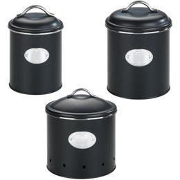 Wenko Vorratsdose Nero, Metall, (Set, 3-tlg), lackiertes Metall, 1,6 Liter, schwarz|silberfarben