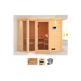 Karibu Sauna Amada, BxTxH: 264 x 198 x 212 cm, 40 mm, (Set) 9-kW-Bio-Ofen mit externer Steuerung, beige