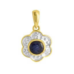 Firetti Kettenanhänger Schmuck Geschenk Gold 375 Halsschmuck Anhänger Halskette Blume, mit Saphir und Zirkonia (synth), blau|gelb|goldfarben|silberfarben|weiß