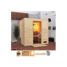 Welltime Sauna Jacky, BxTxH: 195 x 195 x 187 cm, 38 mm, 4,5-kW-Ofen mit int. Steuerung, beige