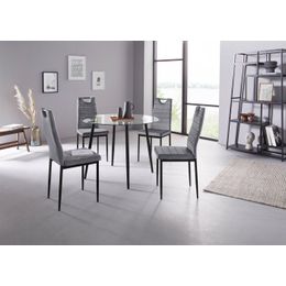 Inosign Essgruppe, (Set, 5-tlg), runder Glastisch, Ø 100 cm und 4 Esszimmerstühlen, Bezug aus Samtstoff, grau