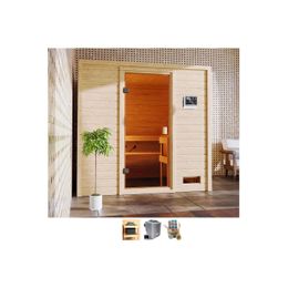Welltime Sauna Ricky, BxTxH: 195 x 169 x 187 cm, 38 mm, 4,5-kW-Bio-Ofen mit ext. Steuerung, beige