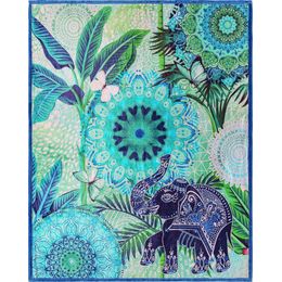 Plaid Isara, HIP, mit Mandalas und Elefant, Kuscheldecke, blau|bunt|grün