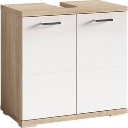 ByLiving Waschbeckenunterschrank Nebraska Breite 60 cm, mit Hochglanzlackierung und verchromten Metallgriffen, beige|weiß