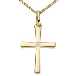 Firetti Kettenanhänger Schmuck Geschenk Gold 333 Halsschmuck Anhänger für Halskette Kreuz, mit Brillant, gelb|goldfarben|weiß
