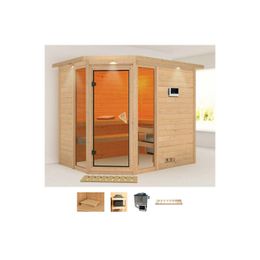 Karibu Sauna Sina 3, BxTxH: 264 x 198 x 212 cm, 40 mm, (Set) 9-kW-Ofen mit externer Steuerung, beige