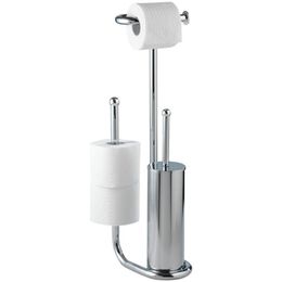 Wenko WC-Garnitur Universalo, integrierter Toilettenpapierhalter und WC-Bürstenhalter, silberfarben