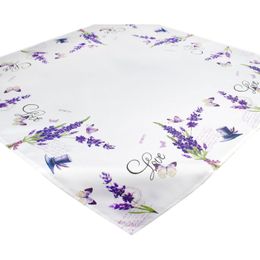 Delindo Lifestyle Mitteldecke Lavendel ZWEIGE (1-tlg), Strukturgewebe, bedruckt, lila|weiß