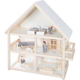 Roba® Puppenhaus, mit 4 Puppen und 24 Einrichtungsteilen, beige|weiß