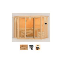 Karibu Sauna Astrid 2, BxTxH: 245 x 245 x 202 cm, 68 mm, (Set) 9-kW-Ofen mit externer Steuerung, beige