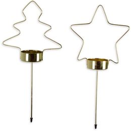 RIFFELMACHER & WEINBERGER Teelichthalter Weihnachtsdeko (Set, 8 St., aus Sternen und Bäumen), Adventsstecker aus Metall, goldfarben