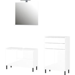 Germania Badmöbel-Set Scantic, (Set, 3-St), aus Spiegel, Waschbeckenunterschrank, Badkommode, inkl. Beleuchtung, weiß