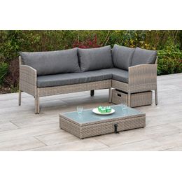 Merxx Balkonset Viletta, (3-tlg), Ecksofa, höhenverstellbarer Tisch, mit Box, beige|braun