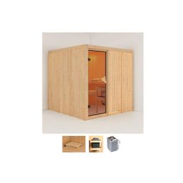 Karibu Sauna Romina, BxTxH: 196 x 196 x 198 cm, 68 mm, (Set) 8-kW-Ofen mit integrierter Steuerung, beige
