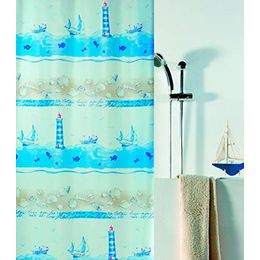 Spirella Duschvorhang NAVE Breite 180 cm, Höhe 200 cm, wasserabweisend, blau|weiß