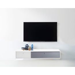 Hammel Furniture Media-Board Mistral, mit ein Schubladen und Klapptür mit Akustikstoff, Breite: 133 cm, silberfarben|weiß