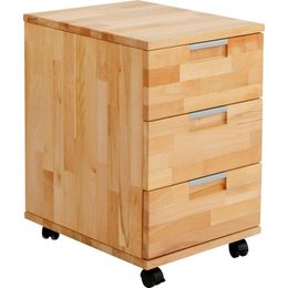 Home Affaire Rollcontainer Robi, aus massiv geölter Buche, mit 3 Schubladen, Breite 38,5 cm, beige