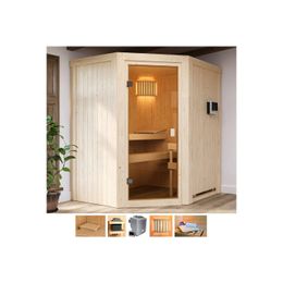 Welltime Sauna Fedder, BxTxH: 170 x 151 x 198 cm, 68 mm, 4,5-kW-Bio-Ofen mit ext. Steuerung, beige