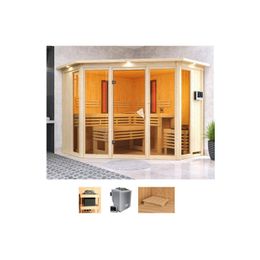 Karibu Sauna Adele, BxTxH: 245 x 245 x 202 cm, 68 mm, (Set) 9-kW-Bio-Ofen mit ext. Steuerung, inkl. 2 Infrarot-Vitalightstrahlern, beige