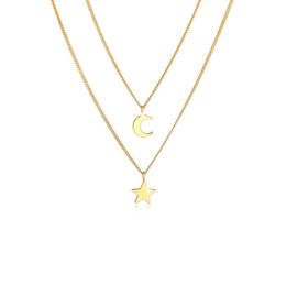 Elli Gliederkette Layer Stern Mond Astro 925 Silber, goldfarben