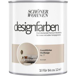 Schöner Wohnen Farbe SCHÖNER WOHNEN FARBE Wand- und Deckenfarbe designfarben, 1 Liter, Gemütliches Wollbeige Nr. 7, hochdeckende Premium-Wandfarbe, beige|braun