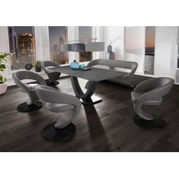 K+w Komfort & Wohnen K+W Komfort & Wohnen Essgruppe Wave, (Set), 4 Design-Drehstühlen und Tisch in 180x90cm, Tischplatte Wildeiche, grau