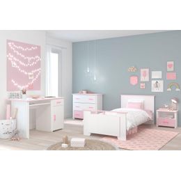 Parisot Jugendzimmer-Set Biotiful, (4-St., Bett, Nachttisch, Schubkastenkommode, Schreibtisch), rosa|weiß